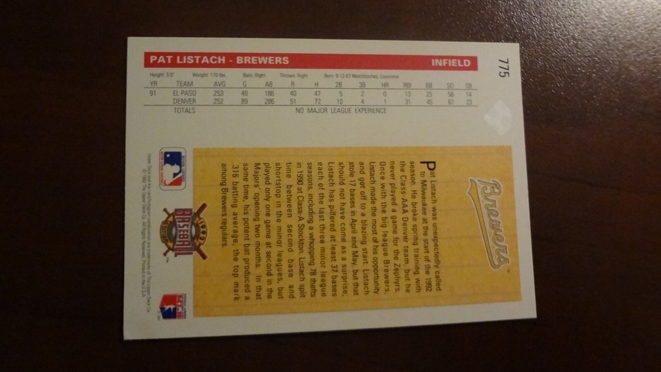 1992 UPPER DECK # 775 PAT LISTACH DIAMOND DEBUT BASEBALL CARD | eBay