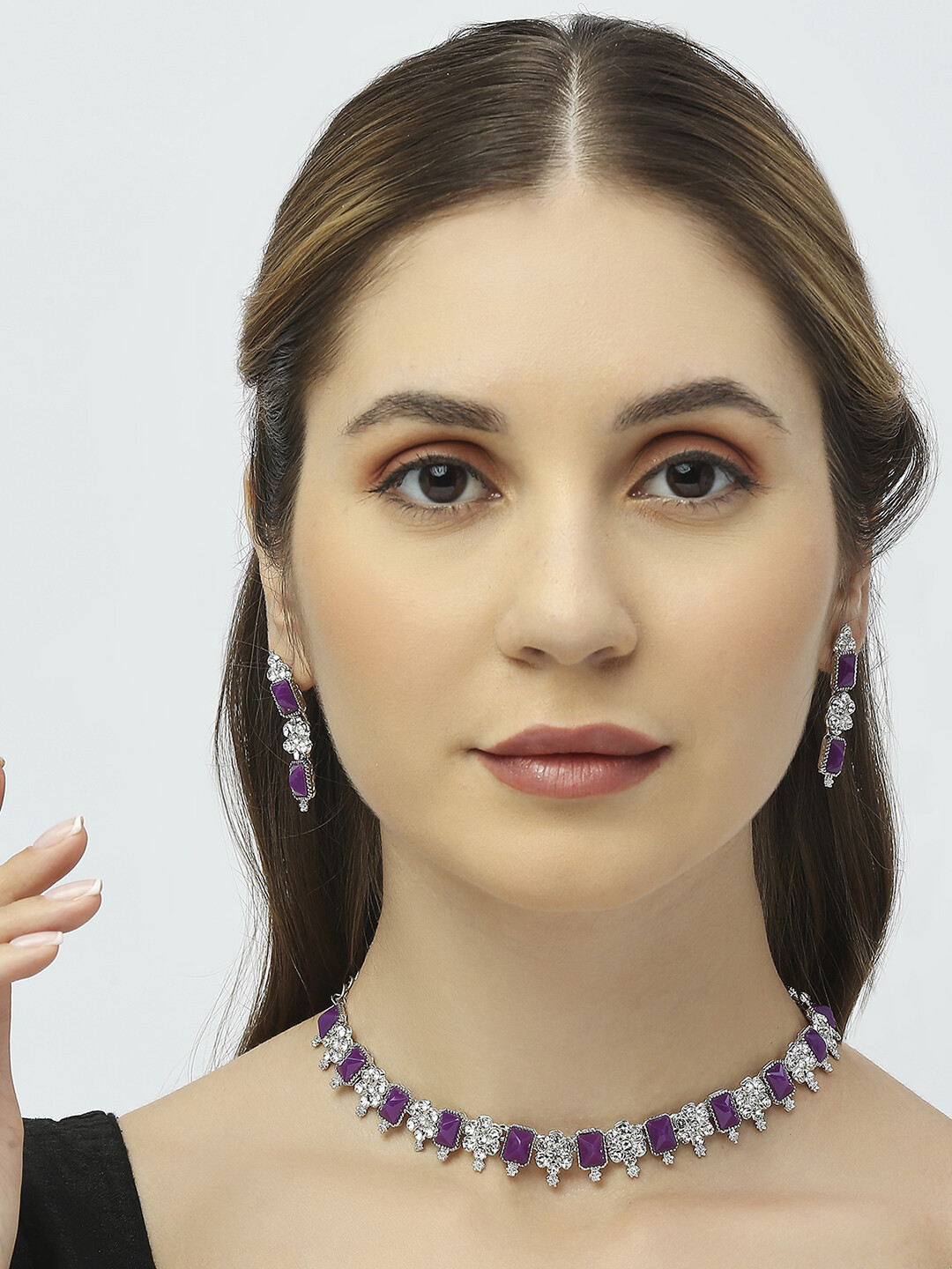 Silver Plated Choker Necklace Earrings Indian Wedding Party Wear ...