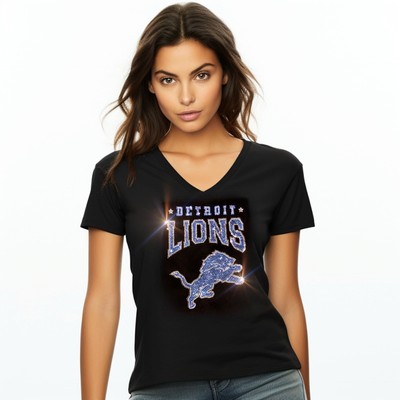 New Detroit Lions Rhinestone Relaxed fit Women's Sizing VNeck T-shirt S ...