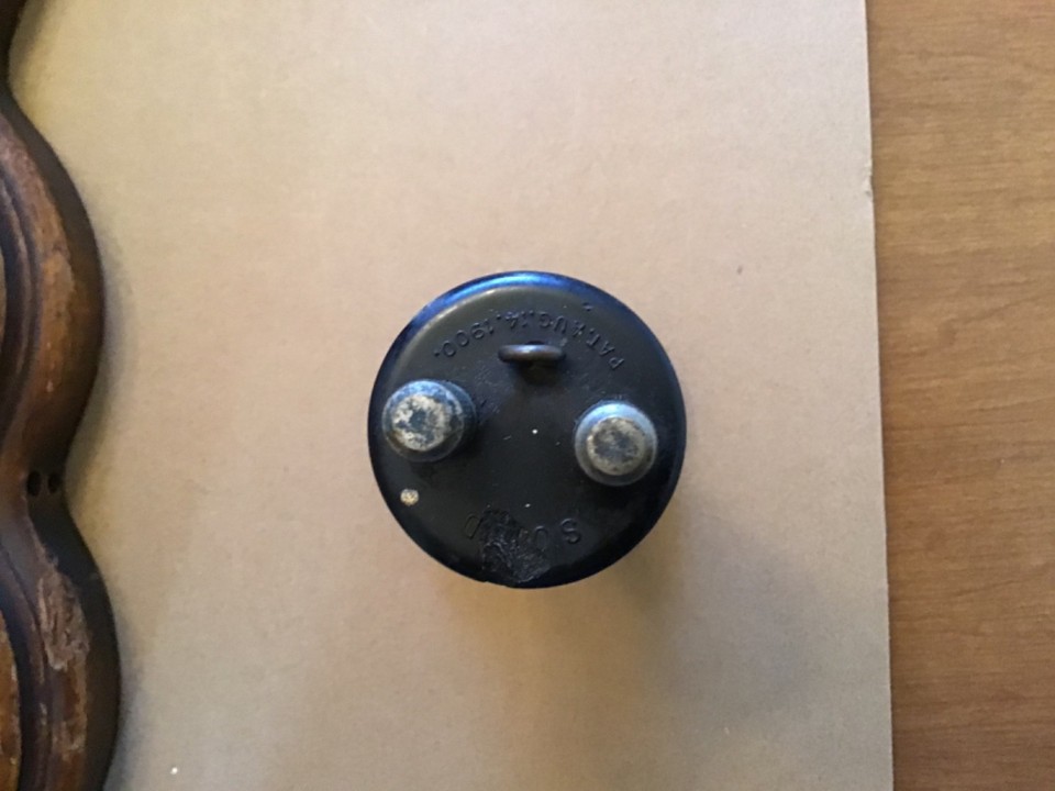 Early odd shaped oak wall phone 6 positions pat Dec 15,96 0n ...