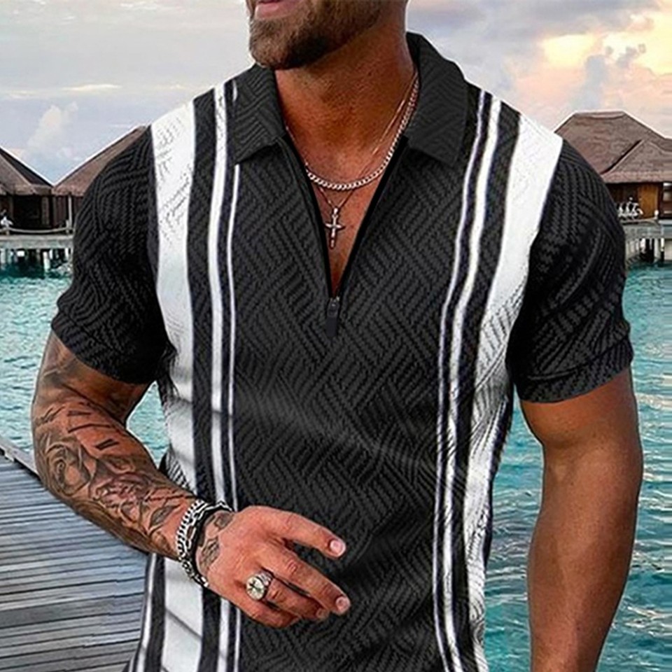 Mens Summer Beach Outfit 2-Piece Set Short Sleeve Polo Shirt and Shorts ...
