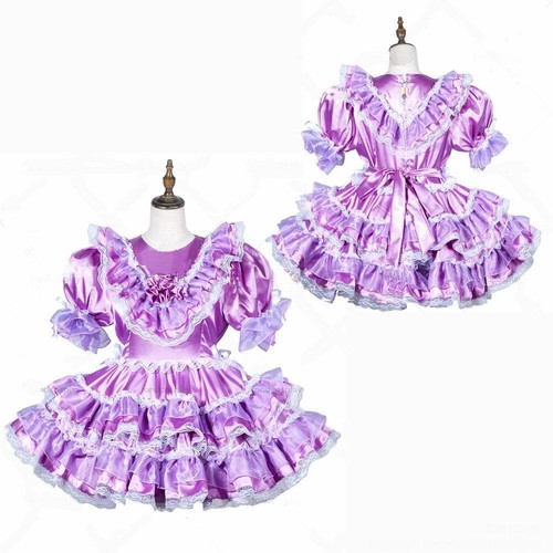 Sissy maid Girl lockable Purple Satin dress cosplay costumes Tailor ...