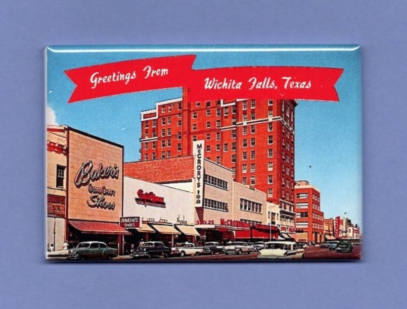 WICHITA FALLS TEXAS GREETINGS *2X3 FRIDGE MAGNET* POSTCARD HISTORIC ...
