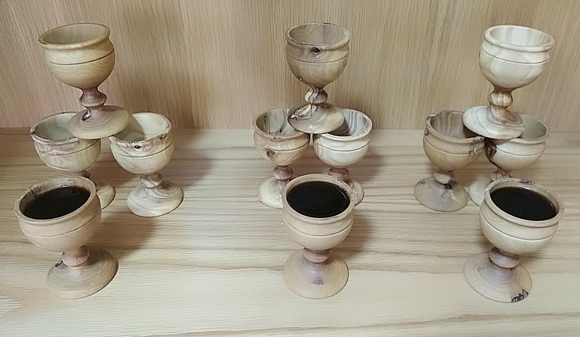 3 Natural Olive Wood Wine Cups Hand Made Bethlehem Holy Land Blessed ...