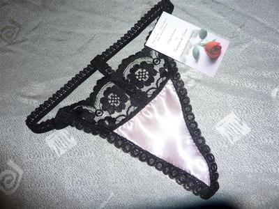 PALE PINK shiny SATIN BLACK LACE G STRING thong Made France Sexy French ...