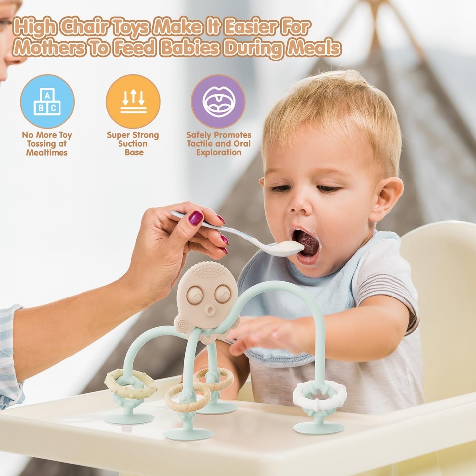 Baby Teething Toys, High Chair Toy with Suction Cup for Infant Toddlers ...