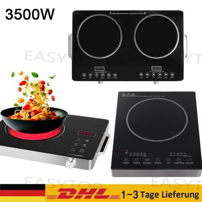 Kochfeld Glaskeramik doppel Kochplatte 3500W 2 Zonen rahmenlos schwarz ...