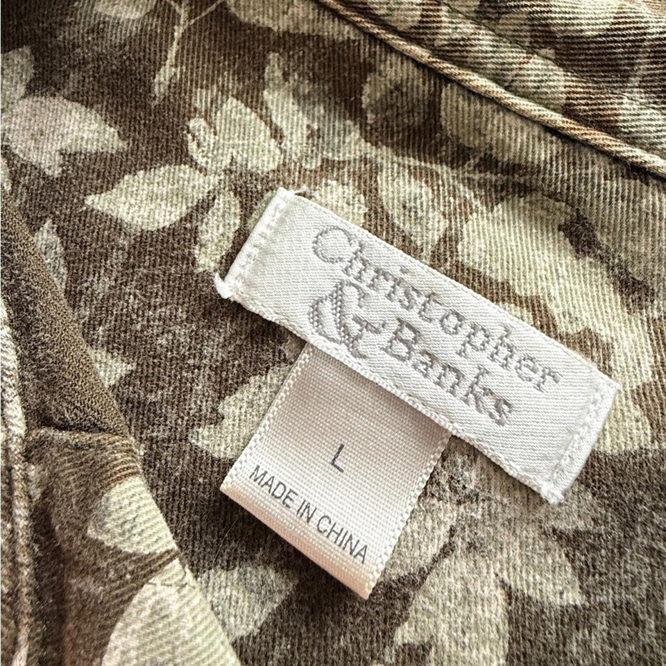 Christopher & banks brown cream large floral Shacket button down career ...