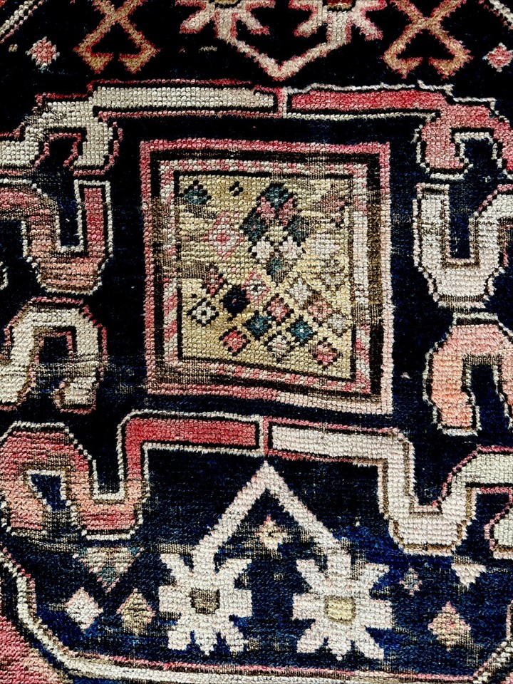 Antique Armenian Pink Blue Ivory Sea Foam Cloudband Karabakh Rug Wool 4 ...