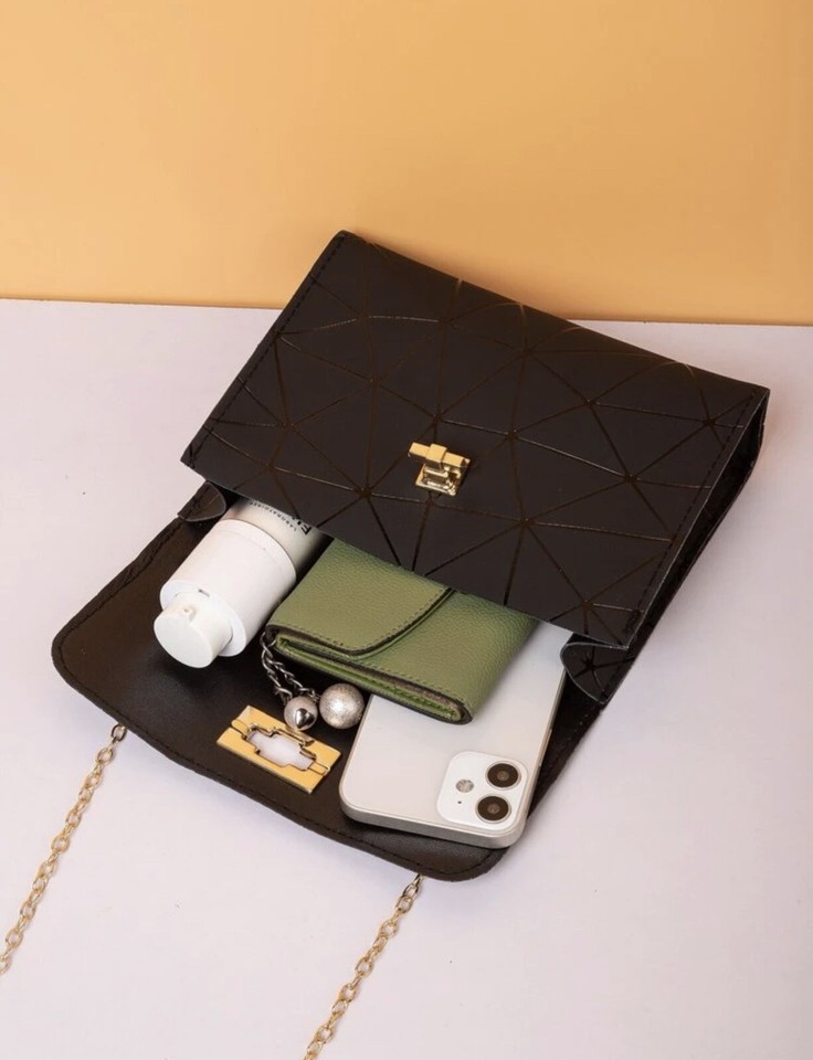 Woman's Hand Bag Purse Mini Twist Lock Geometric Pattern Flap Square ...