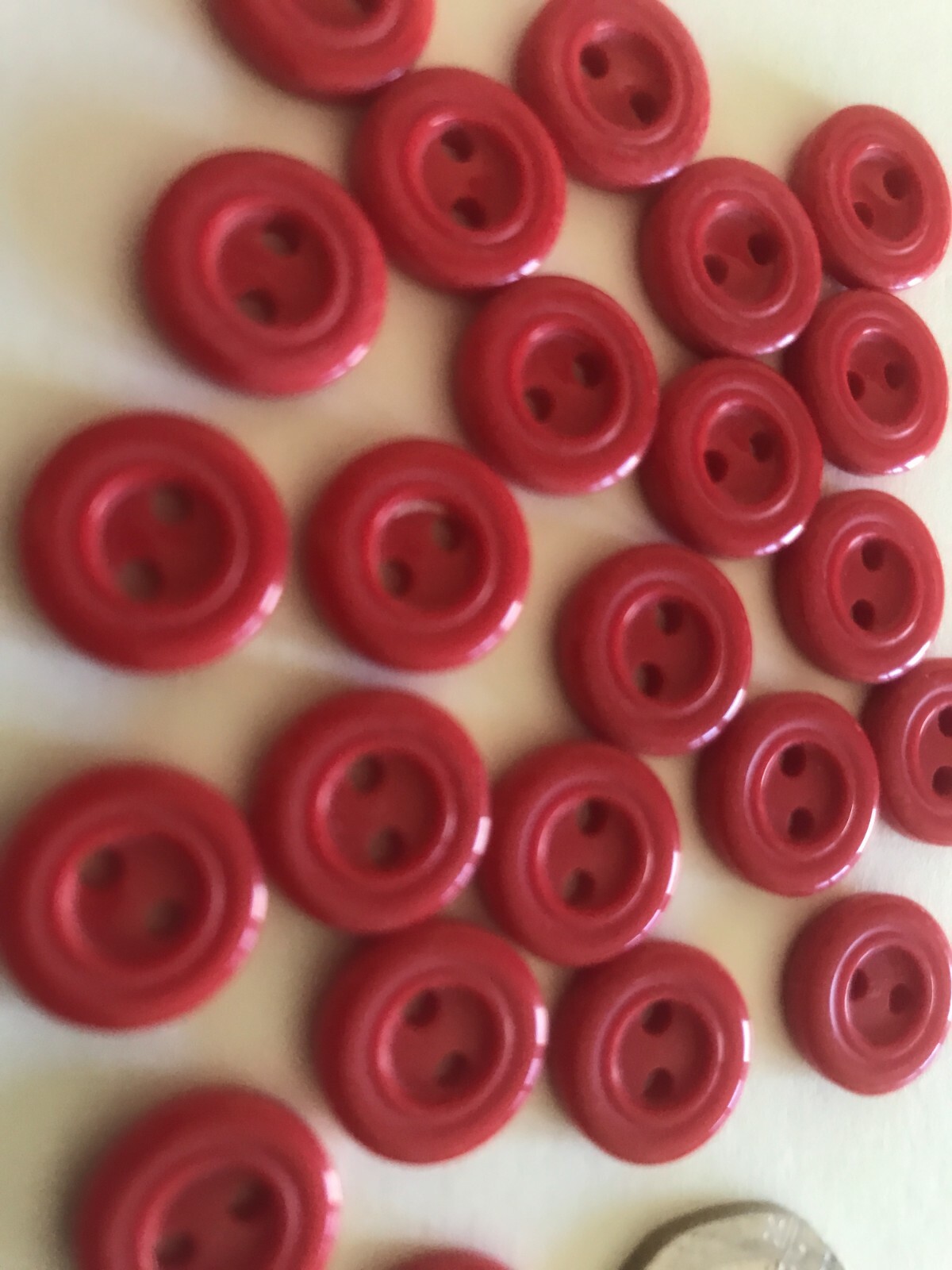 25 x Attractive Small Red Buttons - Raised Rim around 2 Holes - 13mm ...