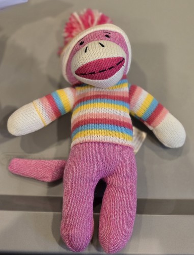Dan Dee Sock Monkey Pink Plush Shirt Pastel Stripes Tufted Cap Stocking ...