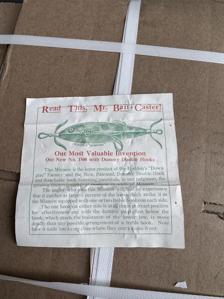 Vintage Heddon Paperwork . Beautiful Shape Antique Fishing Lure Papers ...