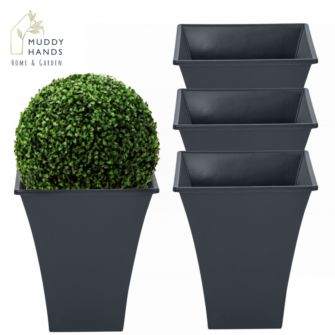 4 x Slate Grey Plant Pots Indoor Outdoor Garden Tall Plastic Flower ...