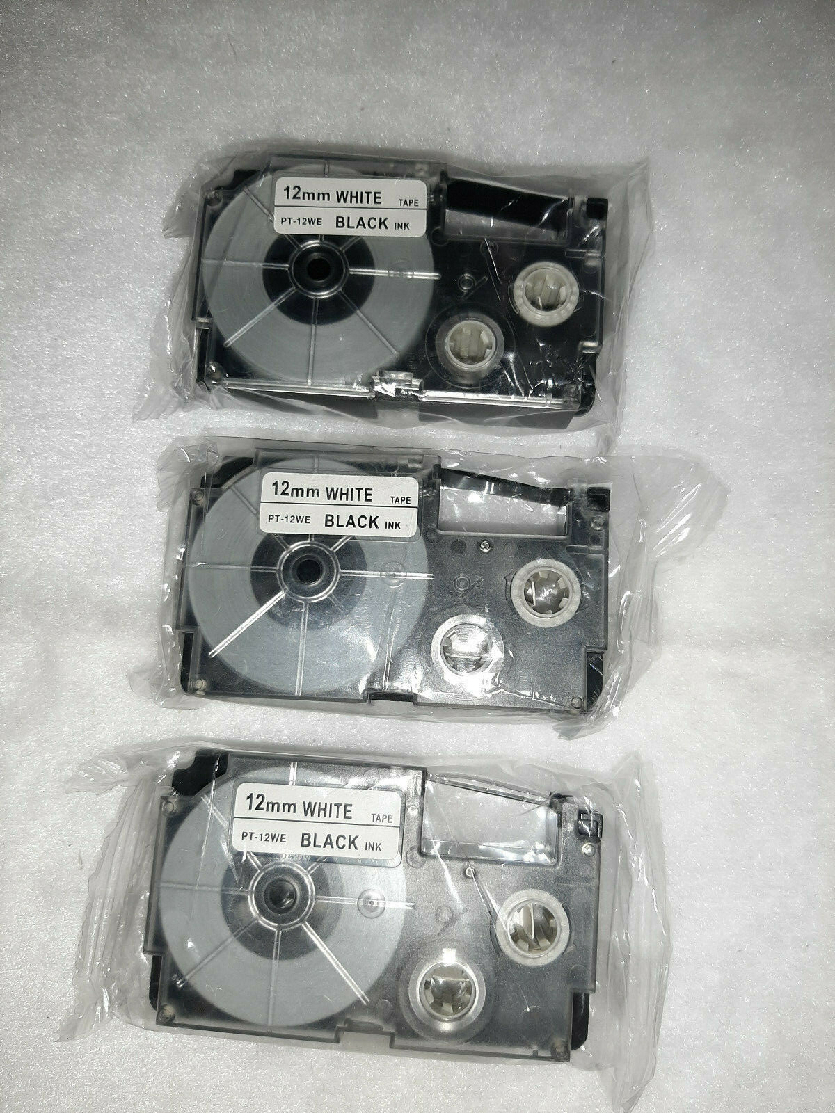 3-Pack replace Casio XR-12WE label tape, Color: black on white, Size: 1 ...