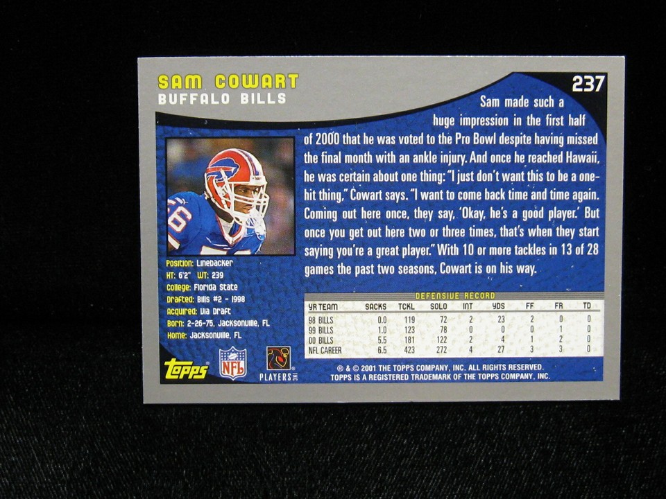 2001 Sam Cowart Buffalo Bills NFL Legends Topps #237 | eBay