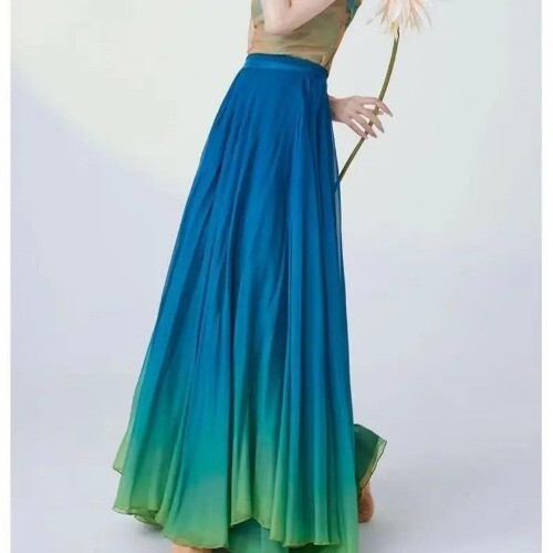 Hanfu Flowy 720 Degree Skirt Training Suit For Dancing Wide Leg Chiffon ...