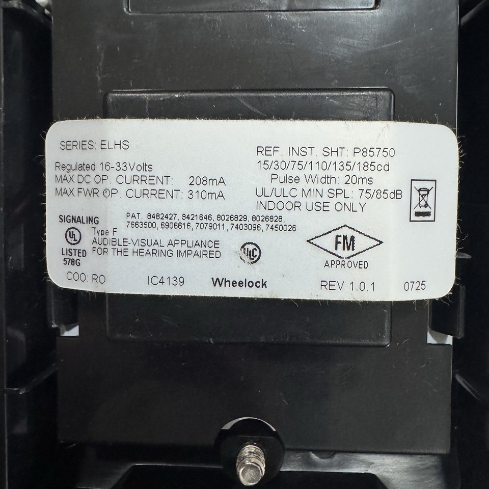 Eaton Elhs Fire Alarm Device Red Wheelock Audible & Visual Alarm No ...