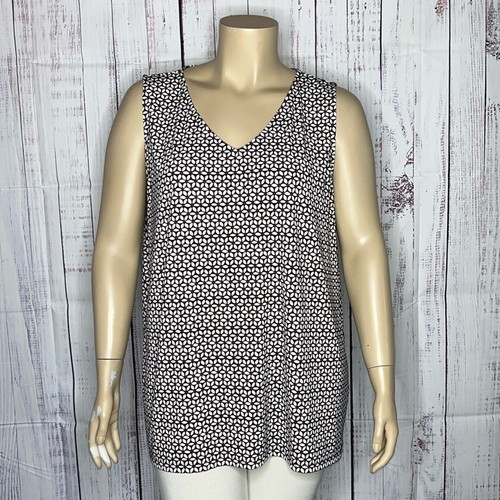 Talbots Plus Size 3X Black - White & Red Floral Print V-Neckline Tank ...
