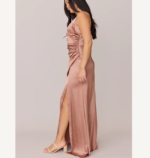 REVELRY Rory Satin Maxi Dress Gown Women 8 Desert Rose WEDDING FORMAL ...