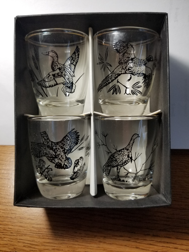4 Vintage Anchor Hocking Game Bird Shot Glasses in Original Box | eBay