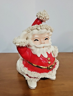 Vintage NAPCO Santa Figurine Planter Spaghetti Trim Christmas Ceramic W ...