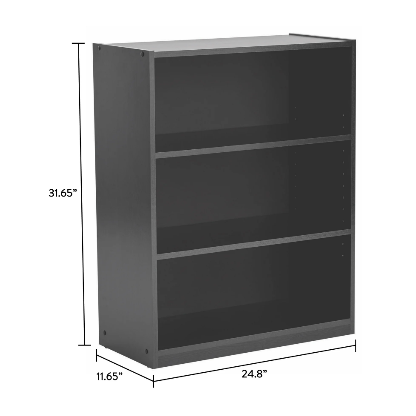 3-Shelf Bookcase with Adjustable Shelves, True Black Oak | eBay