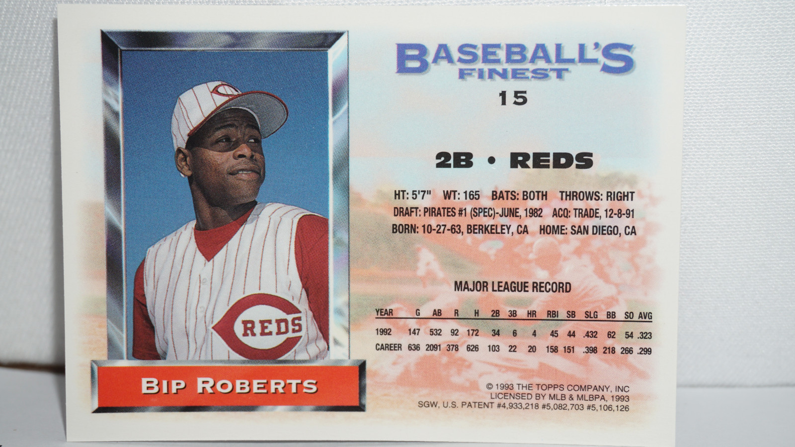 1993 Topps Finest Baseball #15 Bip Roberts Cincinnati Reds | eBay