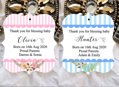 10 White Gift Tags Birth Tag Notice Baby Shower Personalised Thank you ...
