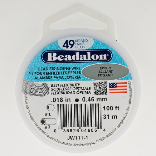 Beadalon 49 Strand .018, Beading Wire 30ft & 100ft Spools, Nylon Coated ...