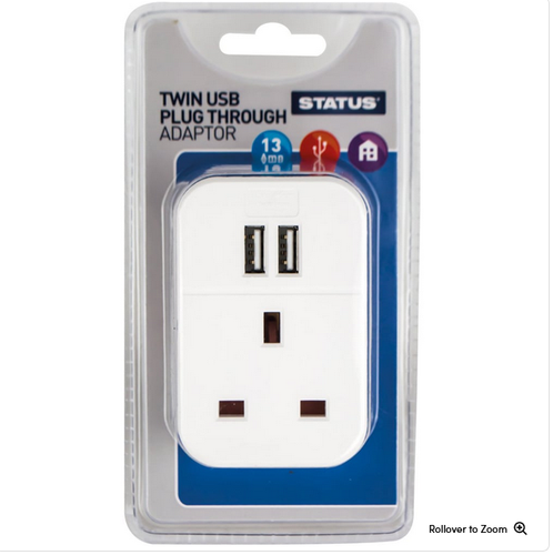 STATUS Multi USB Plug Adapter White | 2 Port USB Adaptor Plug Through ...