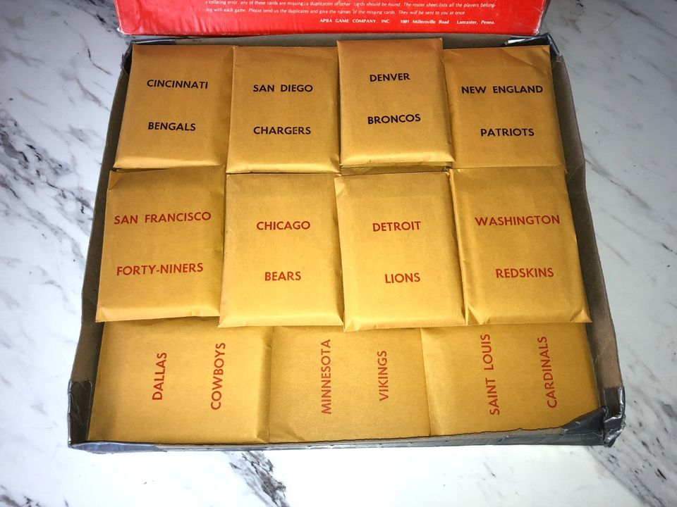 Vintage APBA NFL Pro Football Game 1984 All (28) Teams in Envelopes ...