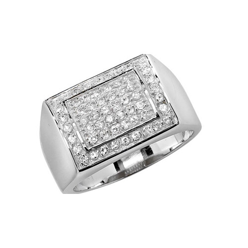 Sterling Silver Gents Multi White Cubic Zirconia Stone Ring | eBay ...