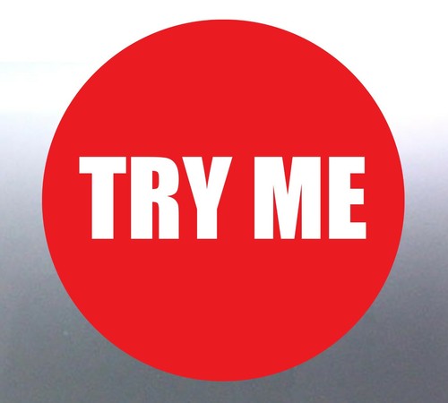 104 @ 8 mm small Circle Try me stickers Custom Australian made sticker ...