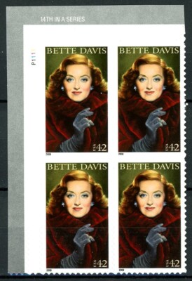 BETTE DAVIS Plate Block 4 Pl P1111 MNH Scott's 4350 All Positions ...