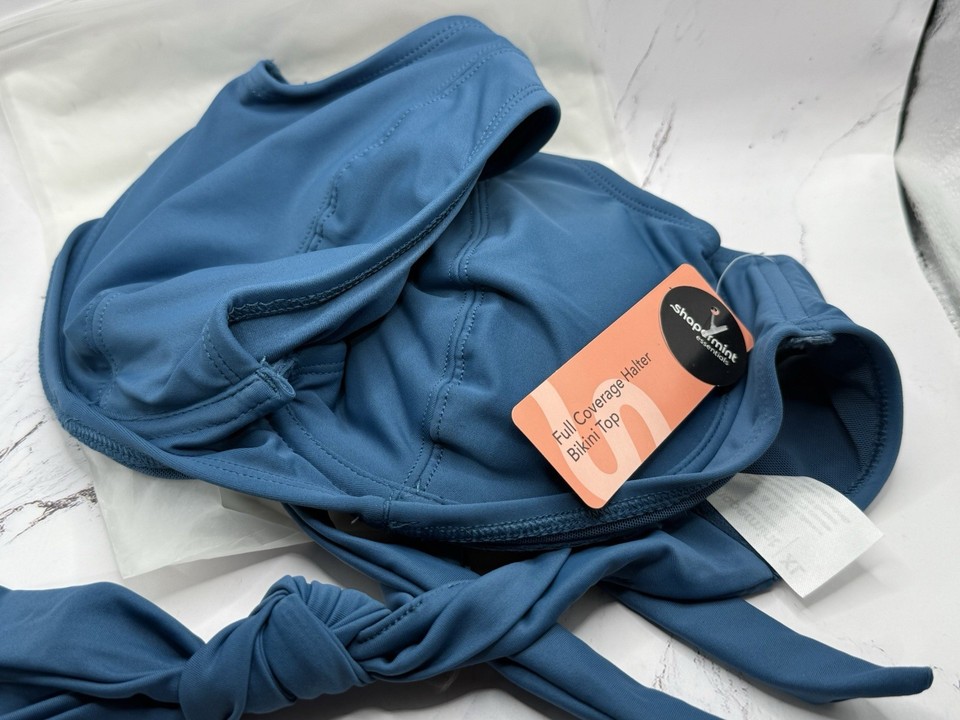 Shapermint Essentials Full Coverage Halter Bikini Top XL blue NEW in ...