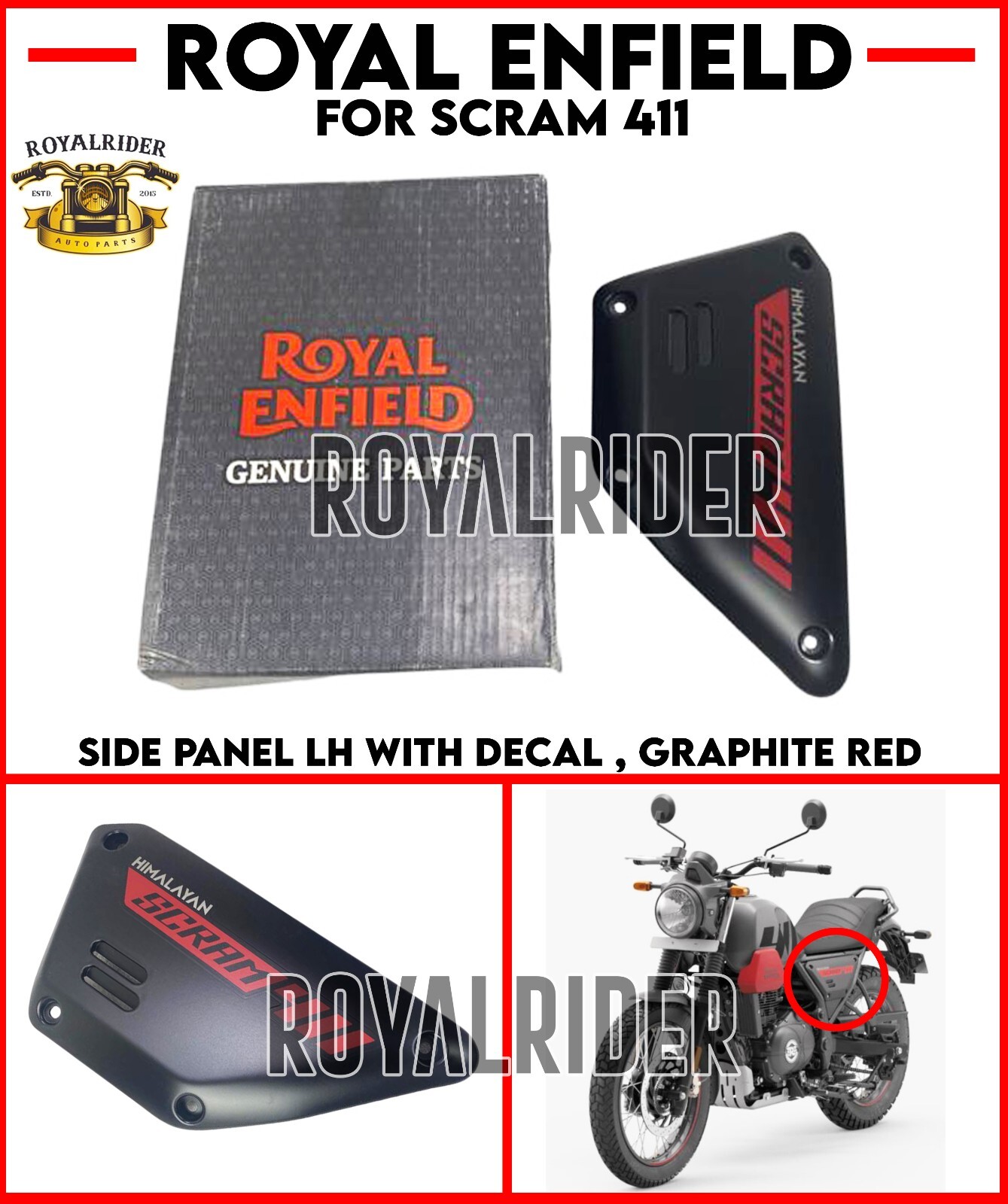 Fits Royal Enfield - SIDE PANEL LH WITH DECAL ,GRAPHITE RED For Scram ...