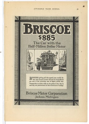 1919 Briscoe Motor Co. Ad: Closeup Picture of Auto Engine - Jackson ...