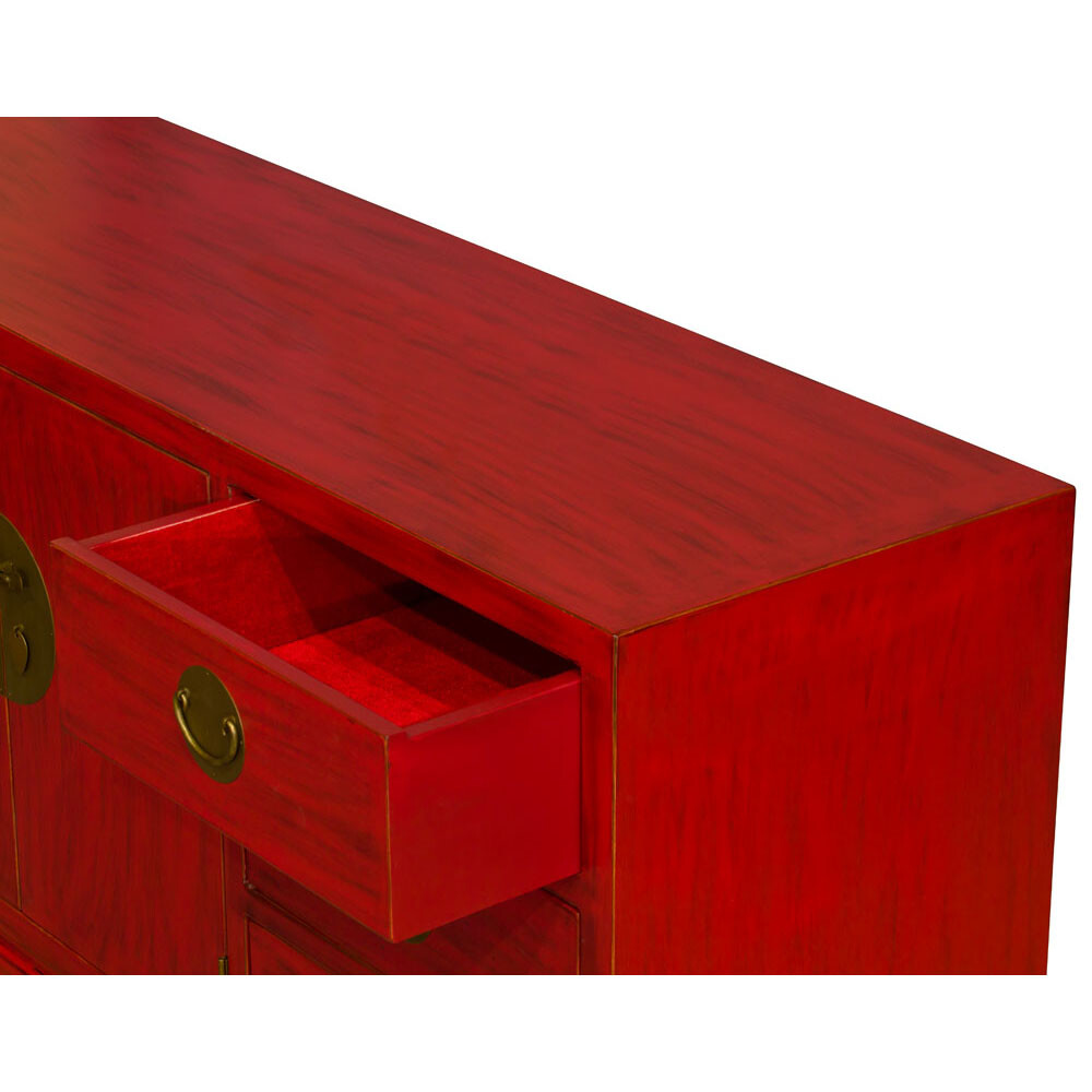 US Seller - Distressed Red Elmwood Chinese Ming Sideboard | eBay