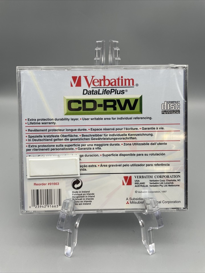 NEW VERBATIM DATA LIFE PLUS CD-RW 2X/4X SPEED 650MB 80 MINUTES SEALED ...