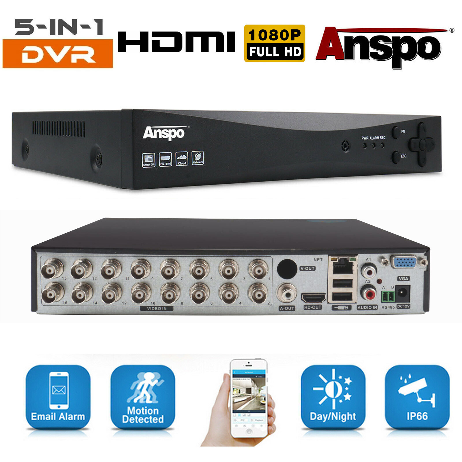 ANSPO 5MP Smart CCTV DVR Recorder Box 4/8/16/32 Channel CH 1080 HD ...