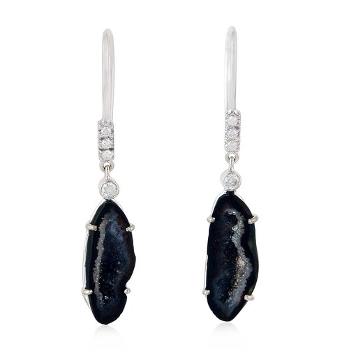 3.54ct Geode Diamond Prong Set Hook Drop Dangle Earrings 18k White Gold ...