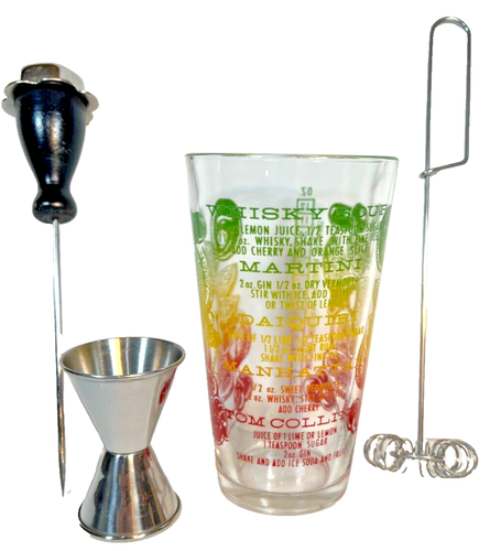 12 oz Mixing Glass with Recipes, Ice Pick, Stainless Steel Mini Whipper ...
