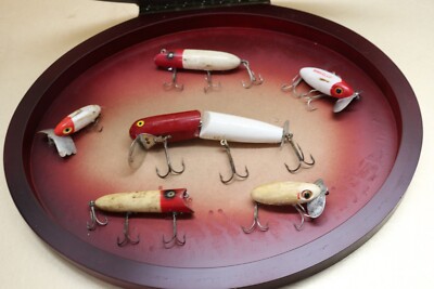 CUSTOM MADE authentic vintage fishing lure display in oval shadow box w ...