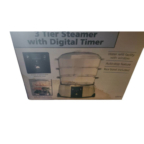 Cook's Essentials 3 Tier Steamer With Digital Timer & Rice Bowl CESID ...
