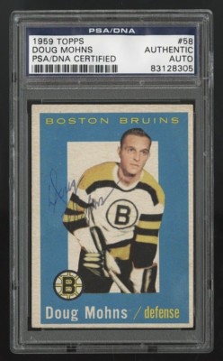 1959-60 TOPPS HOCKEY~#58~DOUG MOHNS~PSA/DNA AUTOGRAPHED/SIGNED~BOSTON ...