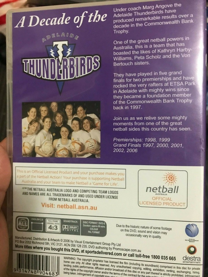 Netball Australia - A Decade Of The Adelaide Thunderbirds region 4 DVD ...