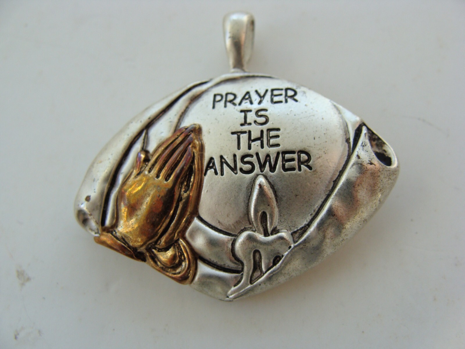 Copper Praying Hands Silvertone Pendant Charm 1" Prayer is the Answer ...