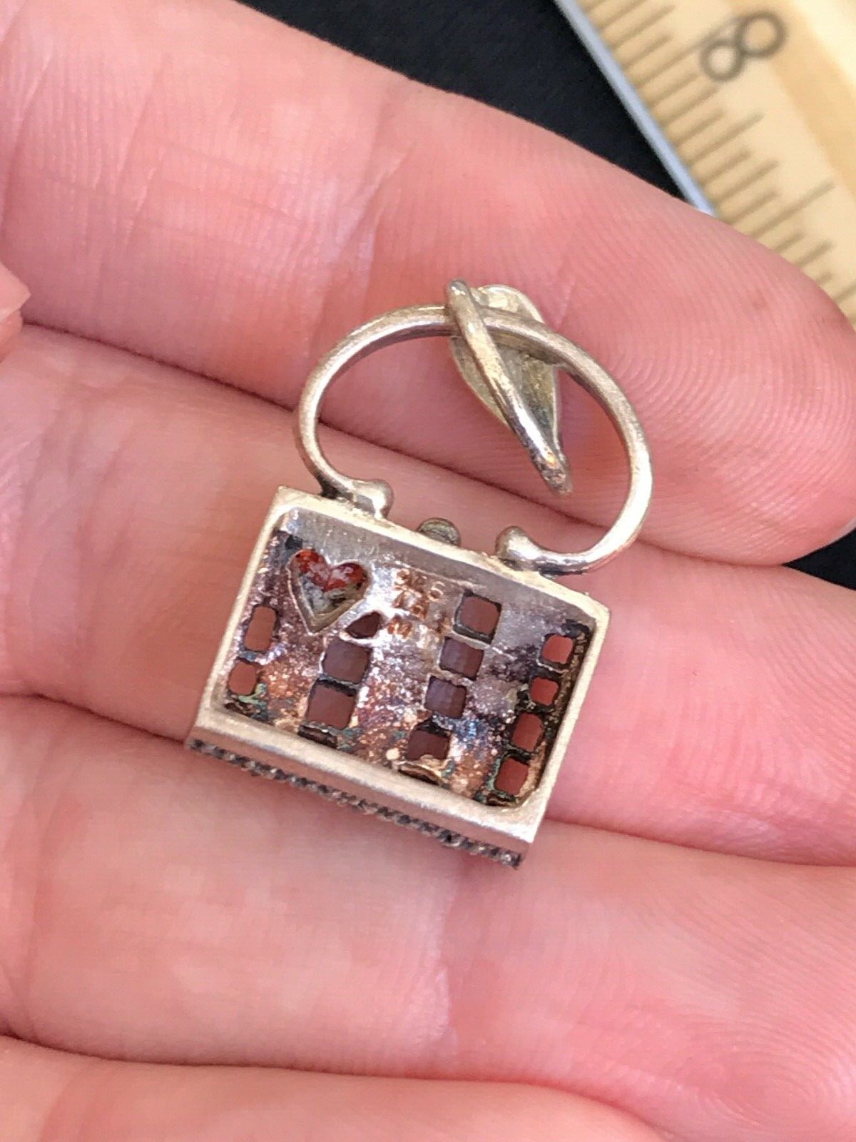 Designer MT Sterling Silver & Marcasite Garnet Heart Purse Pendant 1.25 ...