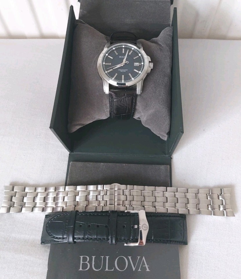 Bulova Precisionist 96B159 Men's Watch including 3 Bulova Straps, Box ...